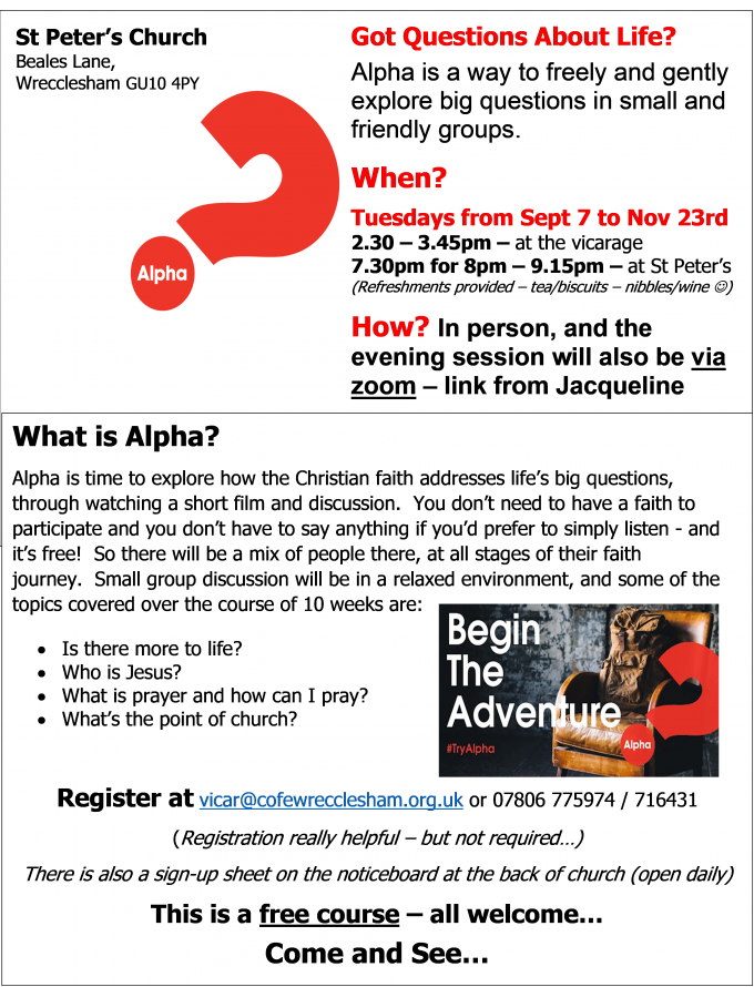 The Alpha Course at St Peter's - St Peter's Church Wrecclesham